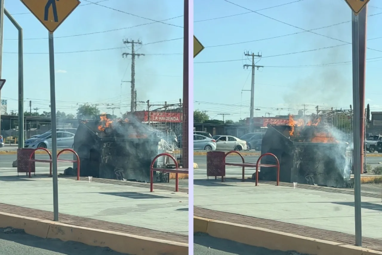Arde contenedor de basura cerca de estación La Presa del BRT